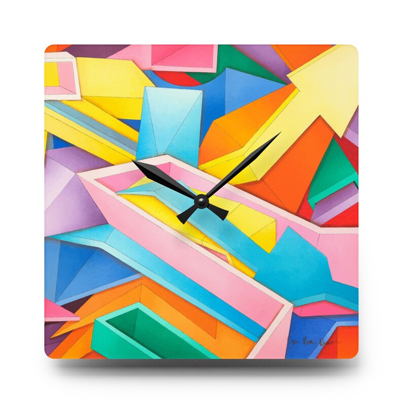 Geometric Op Art Clock Rainbow Pastel Abstract Clock Art Home Decor ...