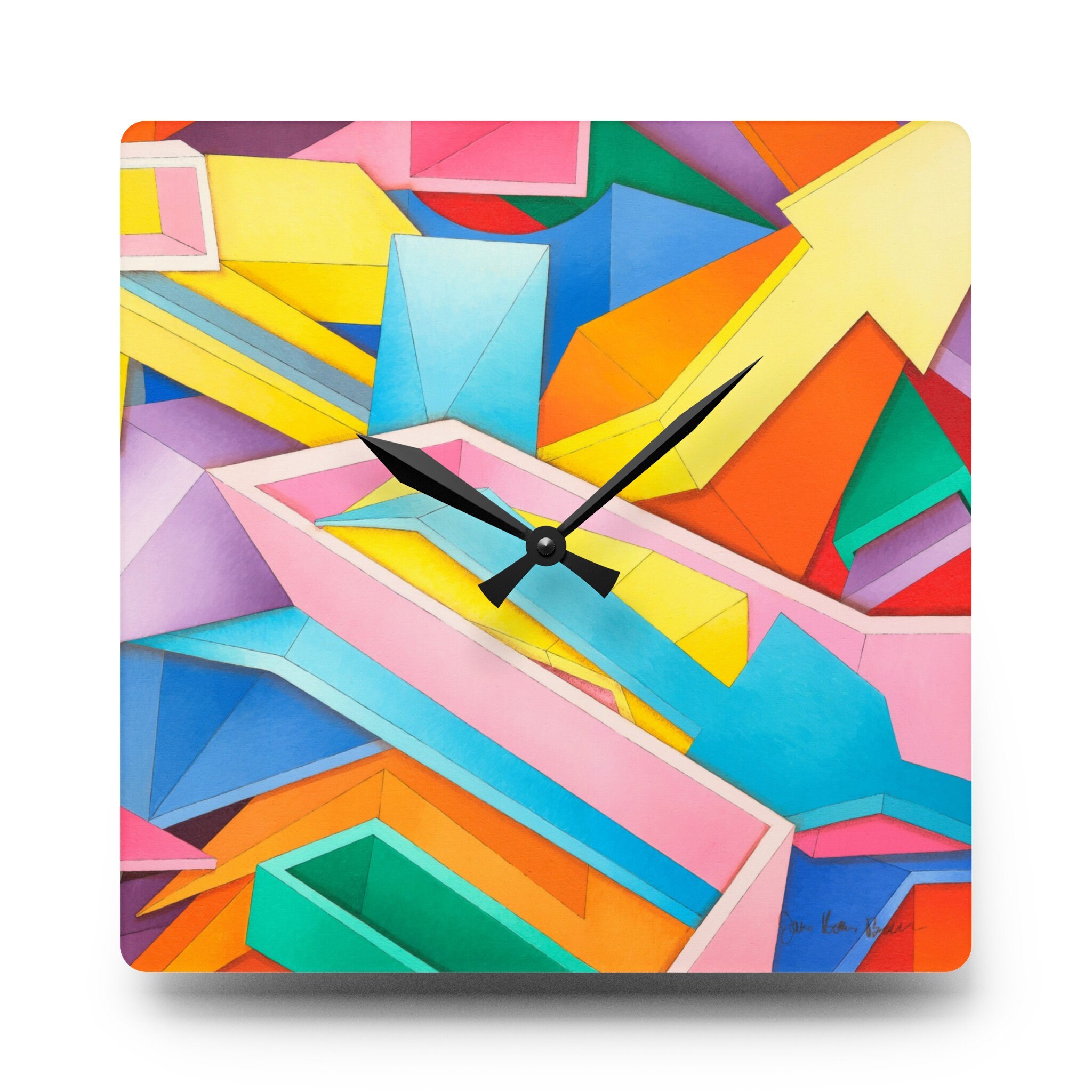 Geometric Op Art Clock Rainbow Pastel Abstract Clock Art Home Decor ...