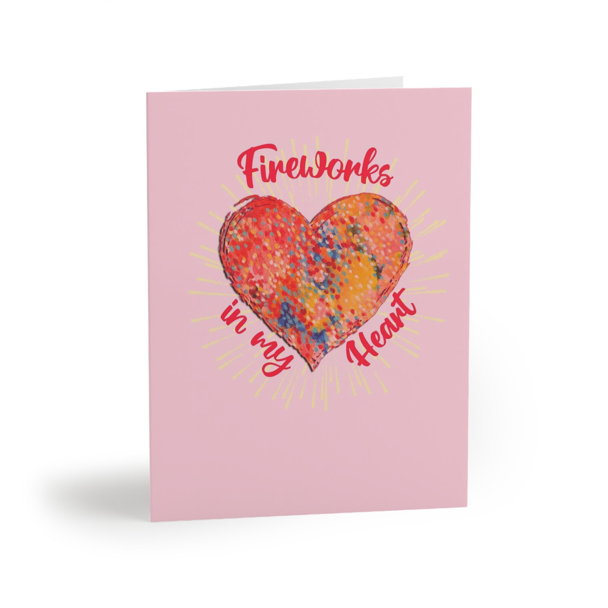Pink Heart Art Greeting Cards Heart Note Cards 8 Pack fireworks in My Heart Heart Art for ...
