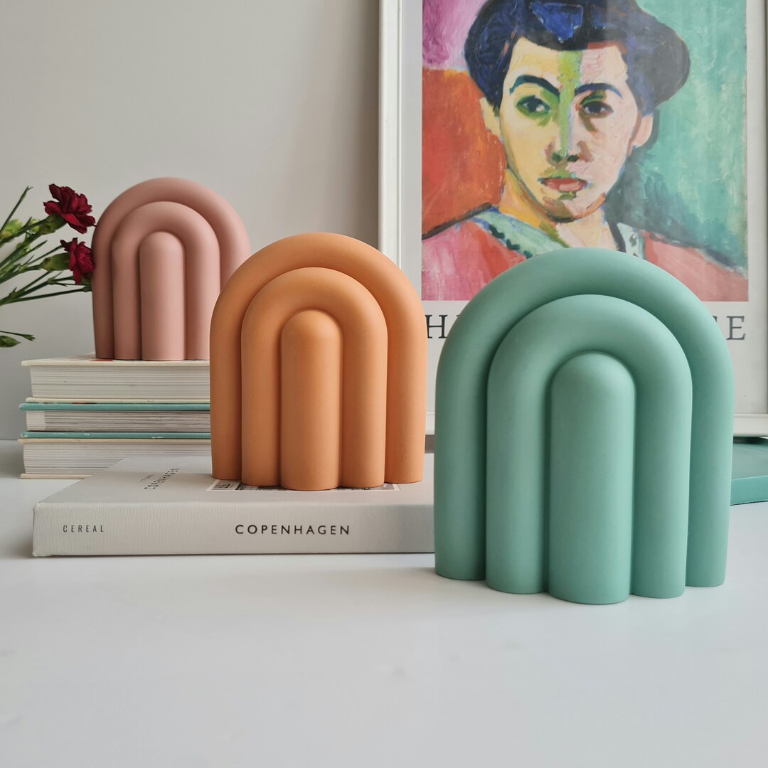 Arched Colourful Bookends, Pastel Teal Orange Plum Book Holders, Modern ...