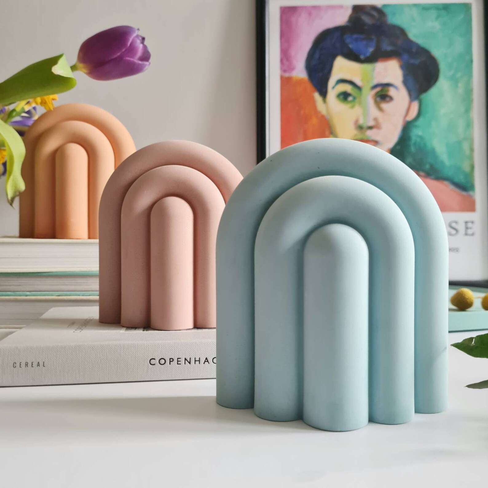 Arched Colourful Bookends Pastel Teal Orange Plum Book - Etsy