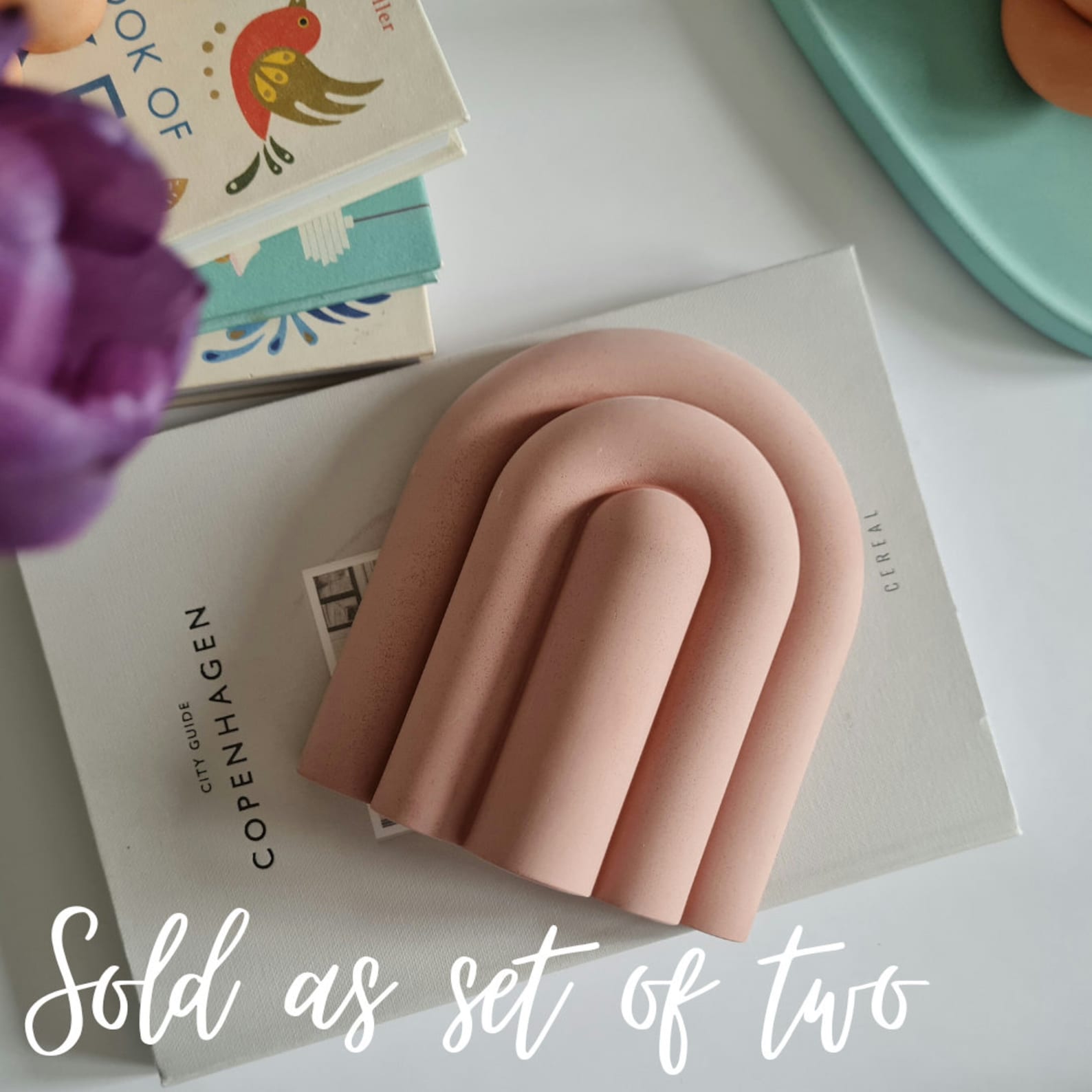 Arched Colourful Bookends Pastel Teal Orange Plum Book - Etsy