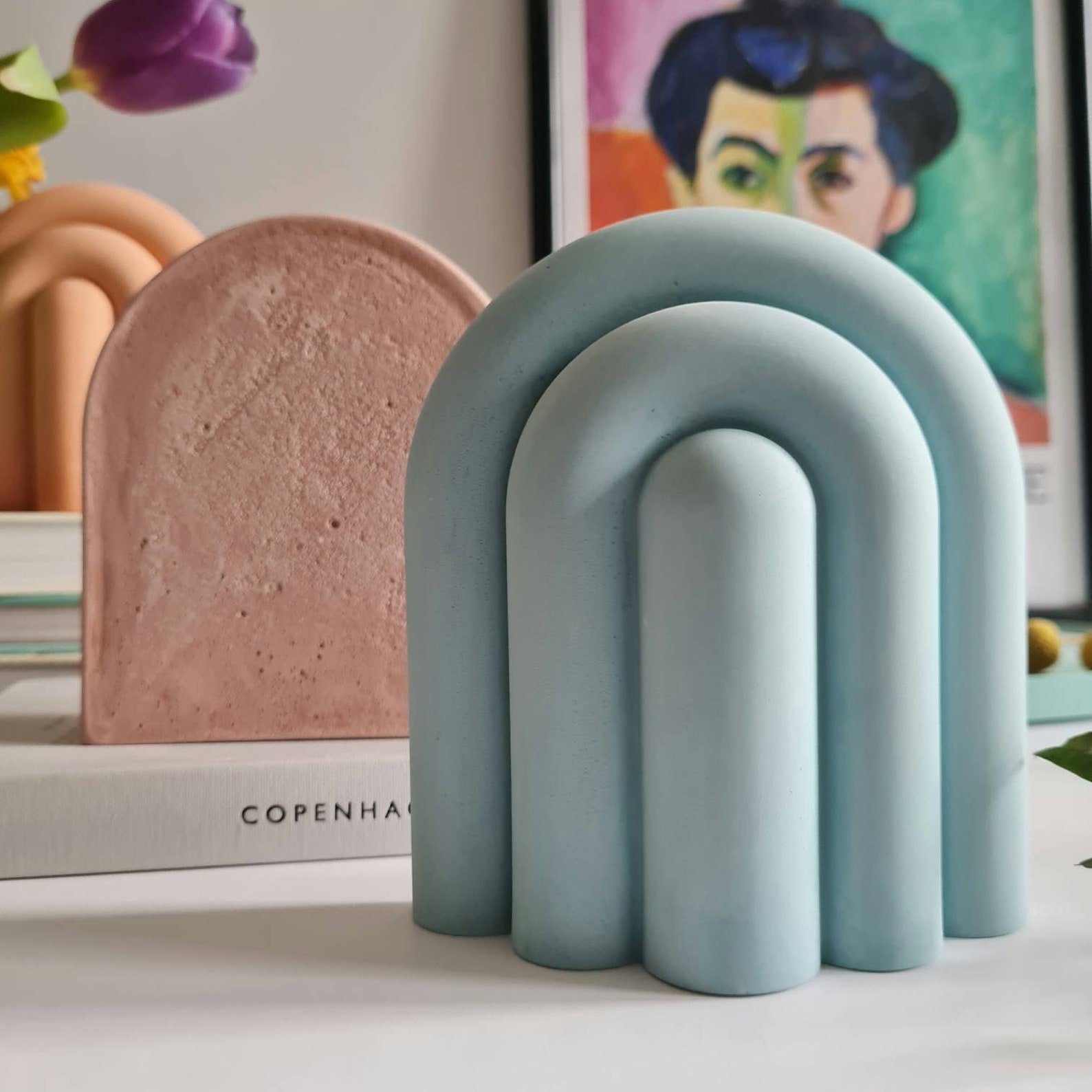 Arched Colourful Bookends Pastel Teal Orange Plum Book - Etsy