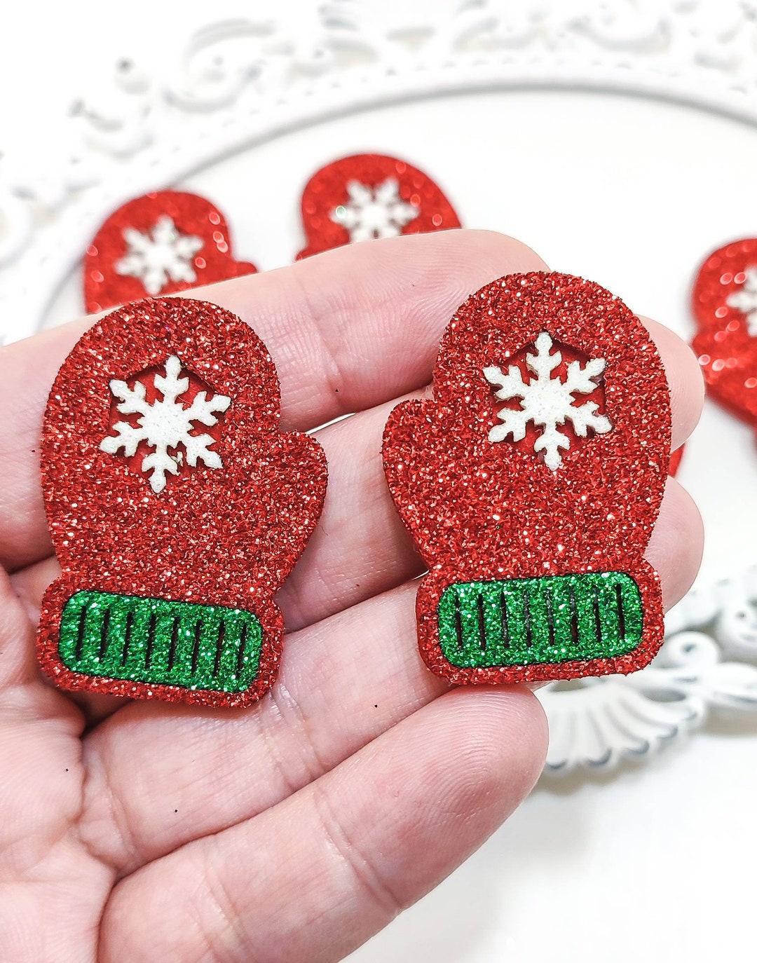 Red Mitten Feltie-glitter Feltie-hair Bow Feltie glitter Felt Applique ...