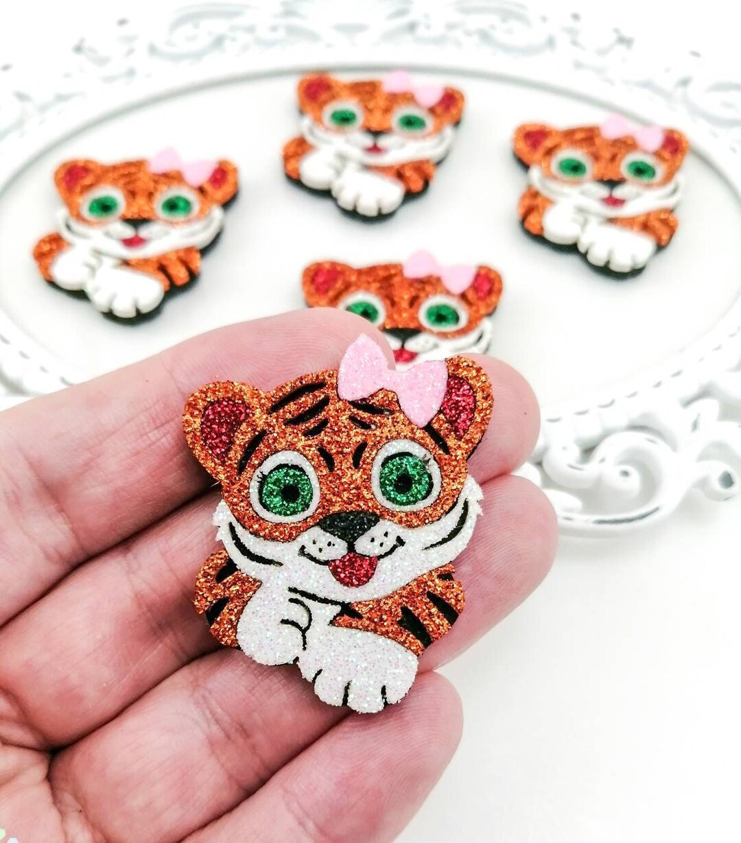 Glitter Tiger Feltie: Safari Animal Applique, Hair Bow Center - Etsy