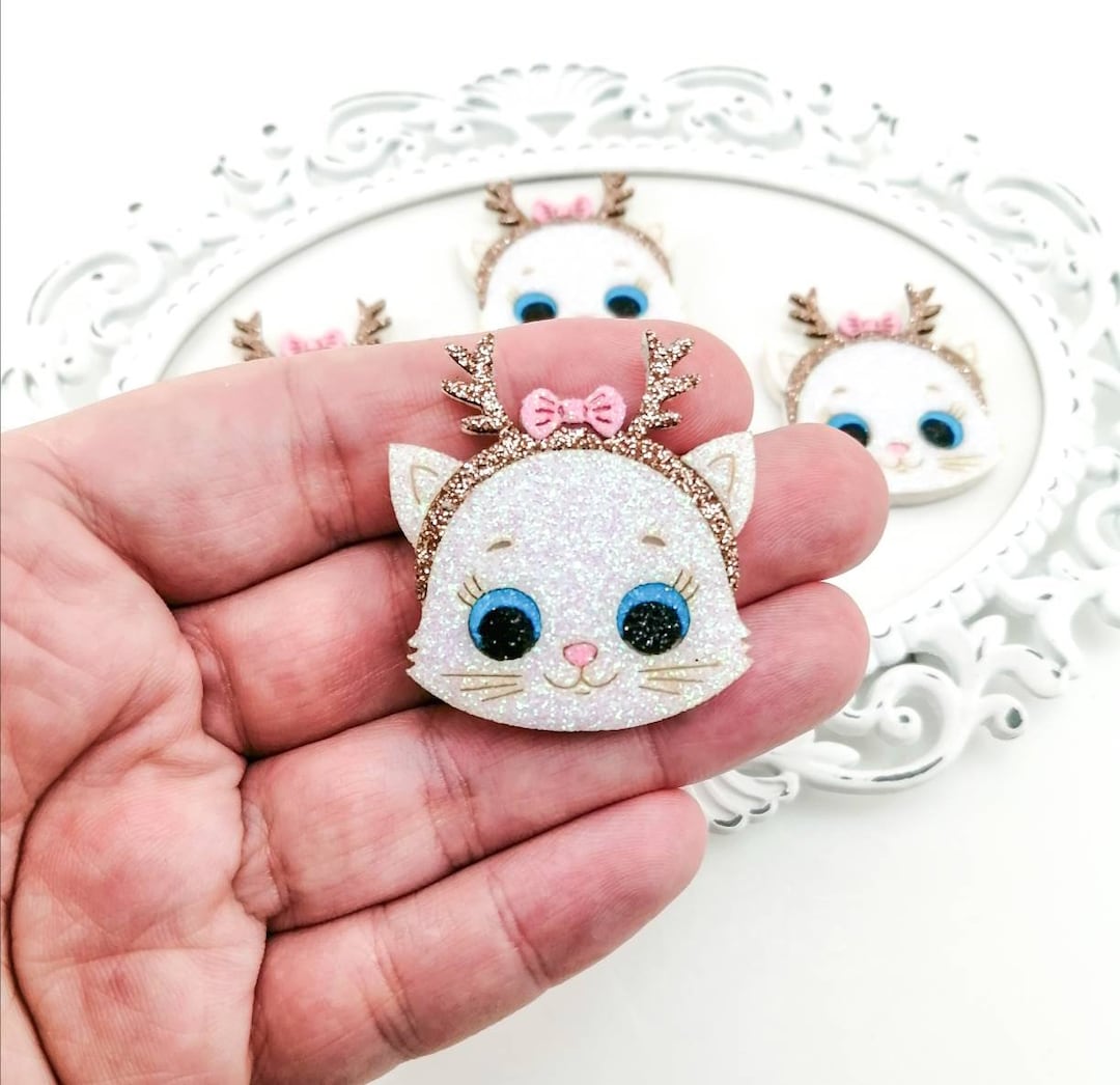 Glitter Cat Feltie: Laser Cut Applique, Bow Center, DIY Craft - Etsy