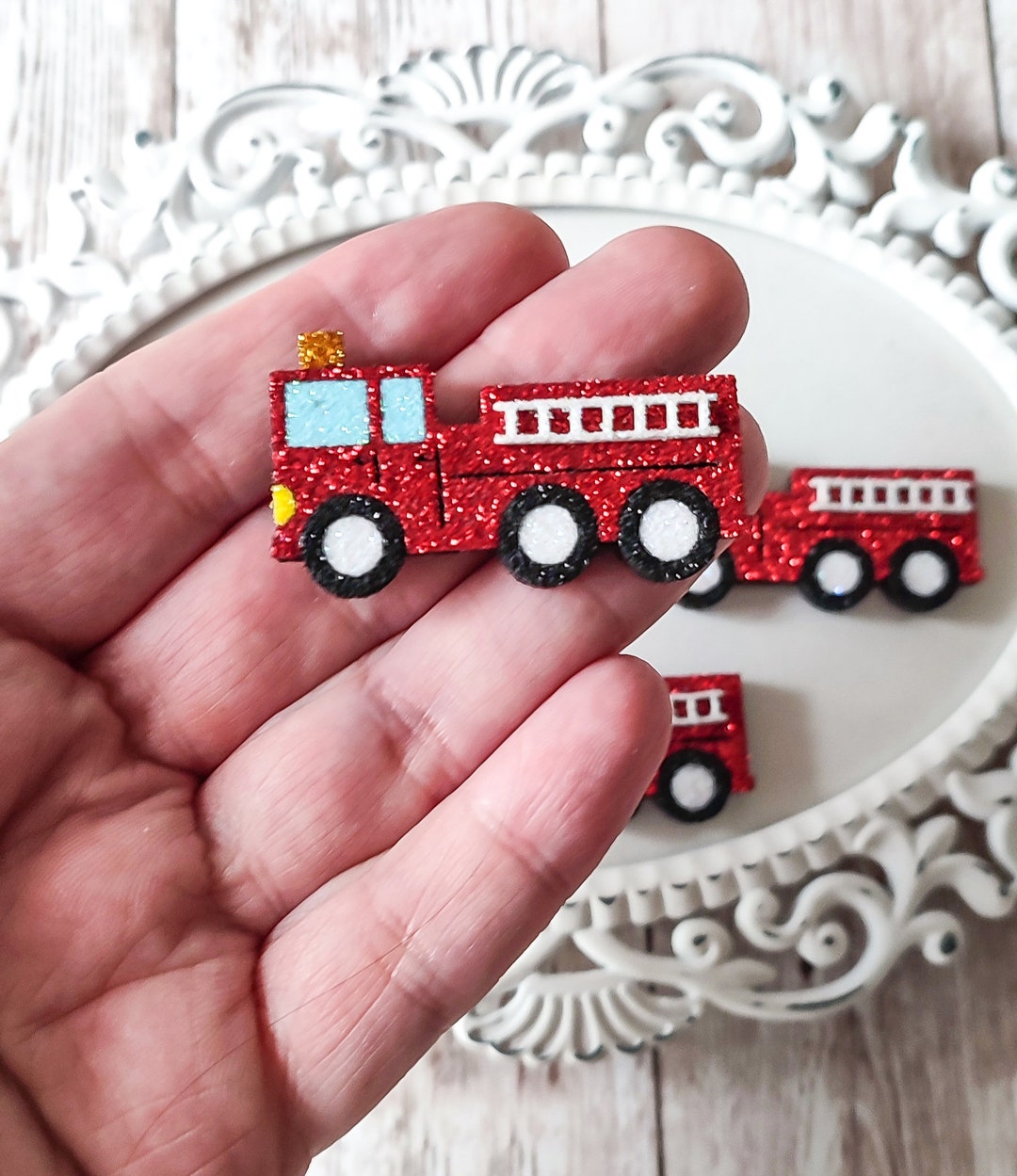 Firetruck Feltie-fire Truck Applique-hair Bow Feltie-firetruck Bow ...
