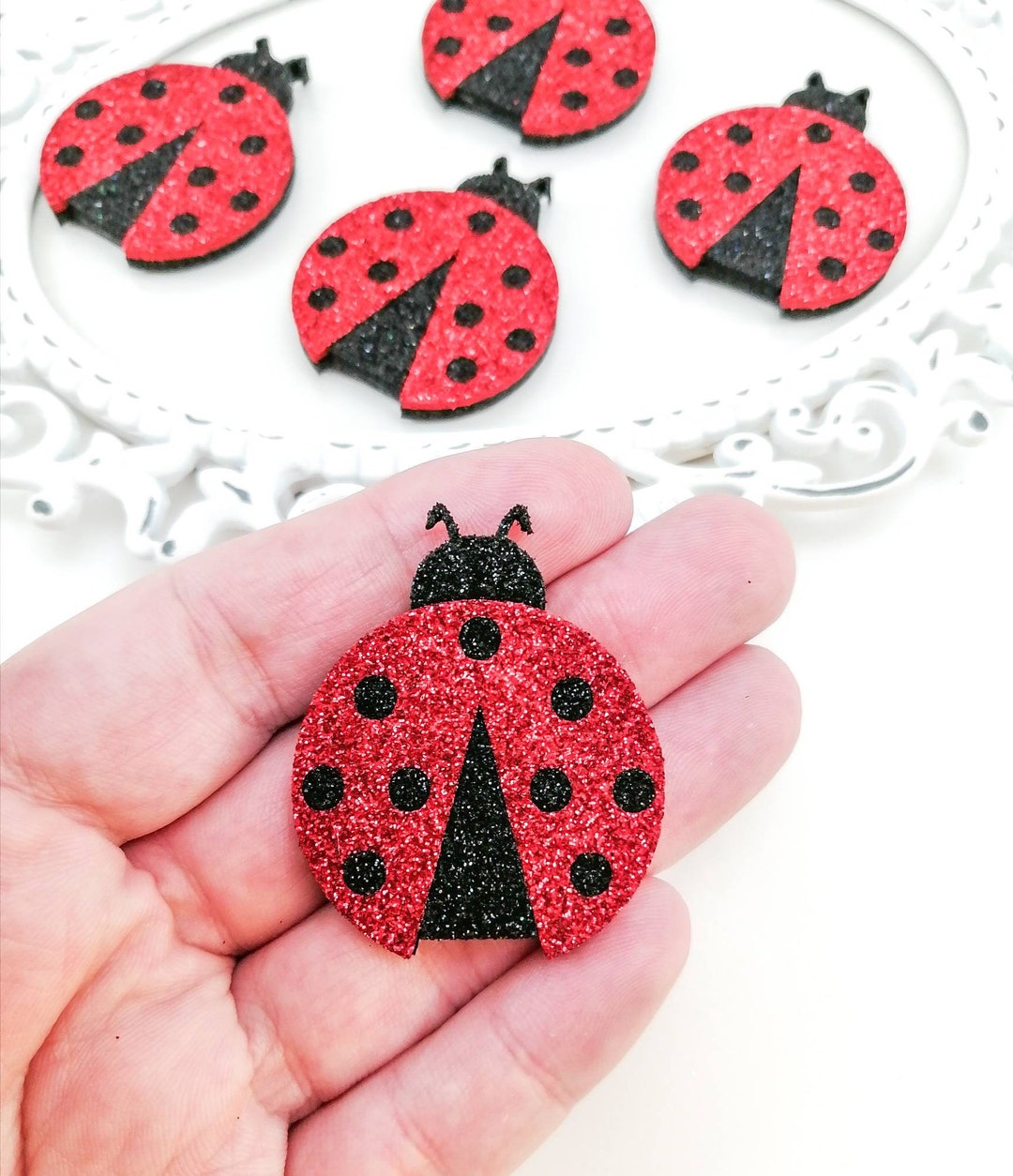 Glitter Ladybug Felt Applique: Summer Bow Center, Hair Clip Felties - Etsy