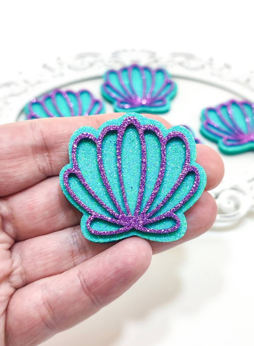 Seashell Feltie -hair Bow Felties-seashell Hair Bow Center-glitter Felt ...