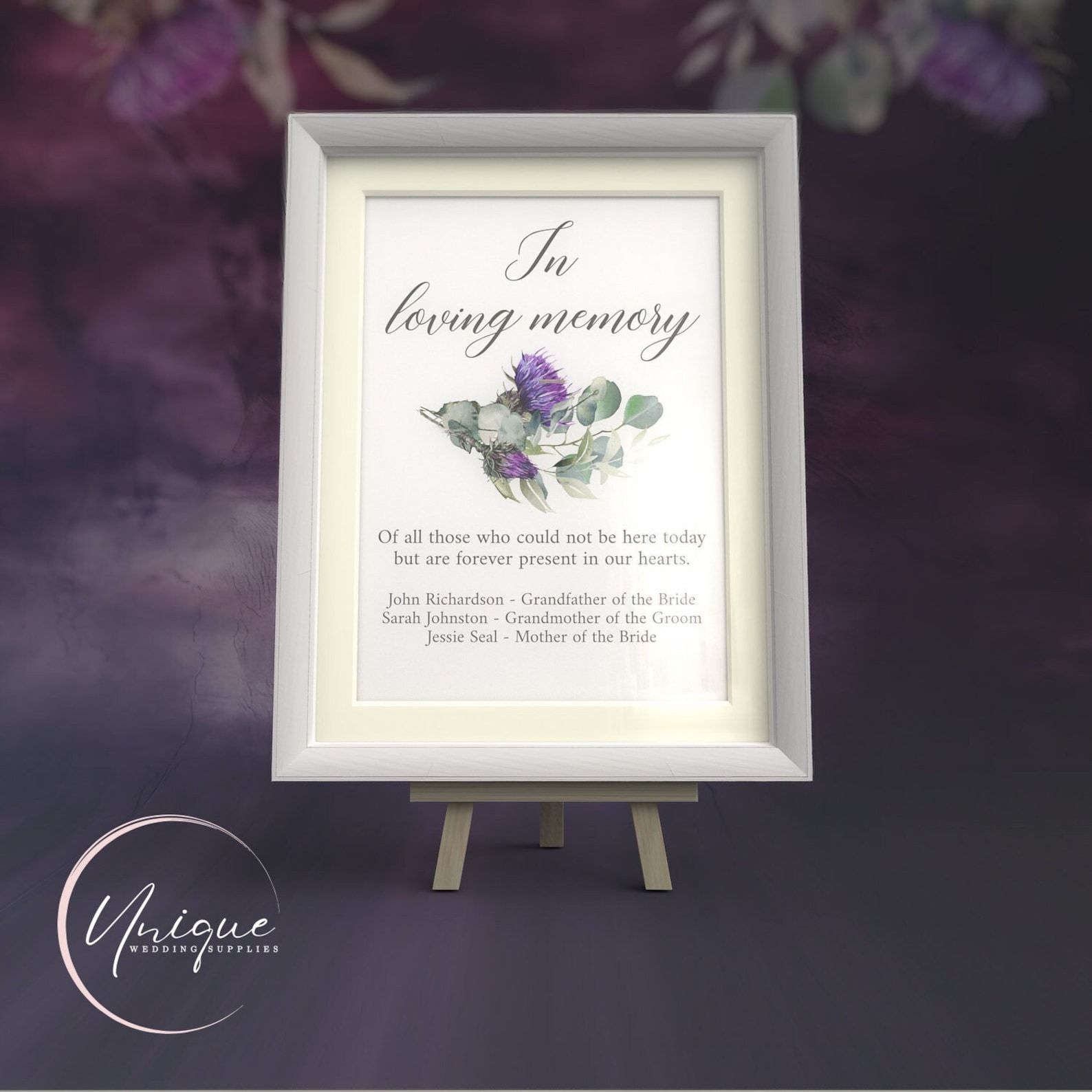 In Loving Memory Sign, Personalised, Thistle, Card, Foamboard, Framed ...