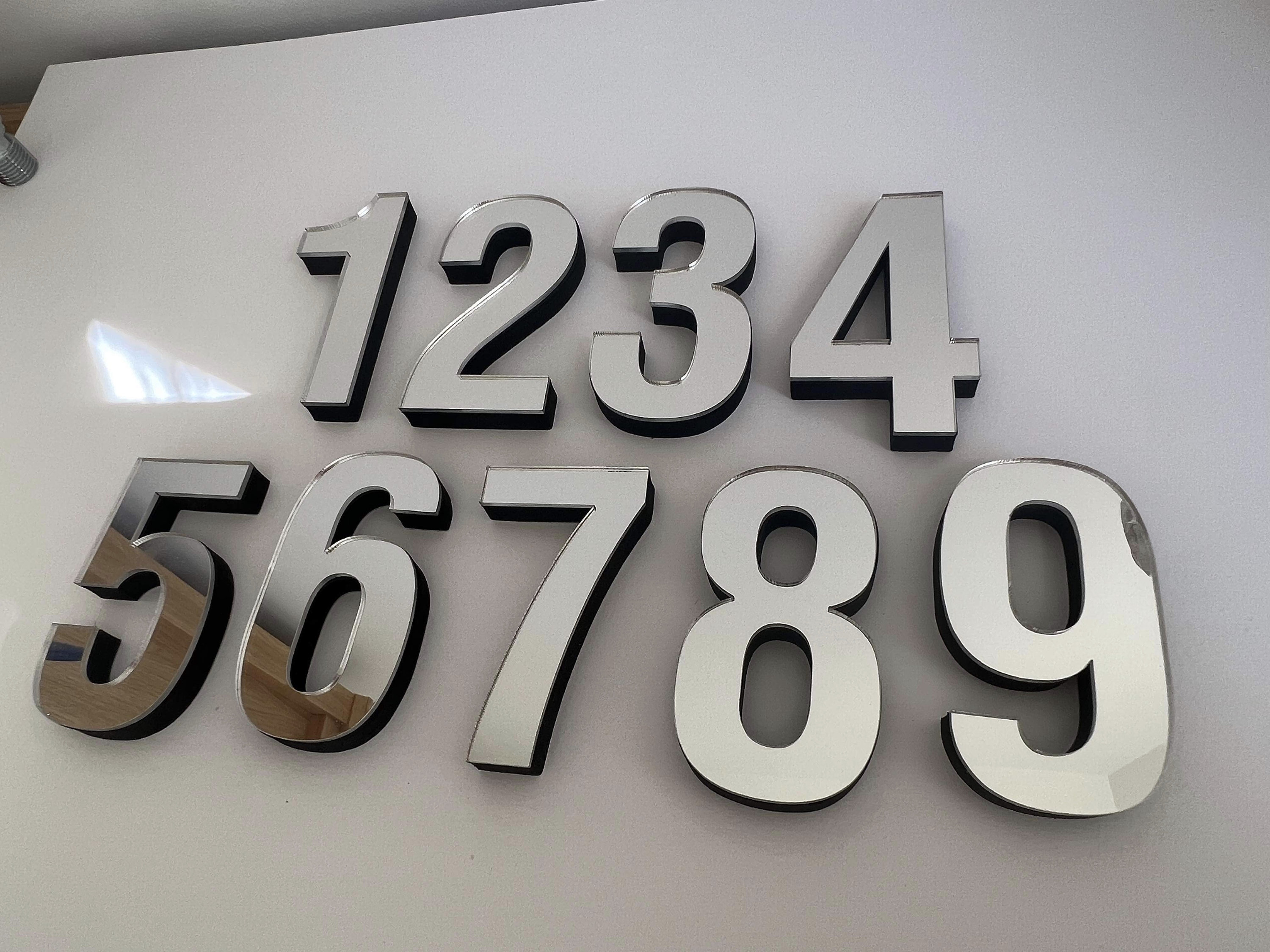 3D Mirrored Number, 3D House Door Numbers, Mirror Silver Stick on Nu ...