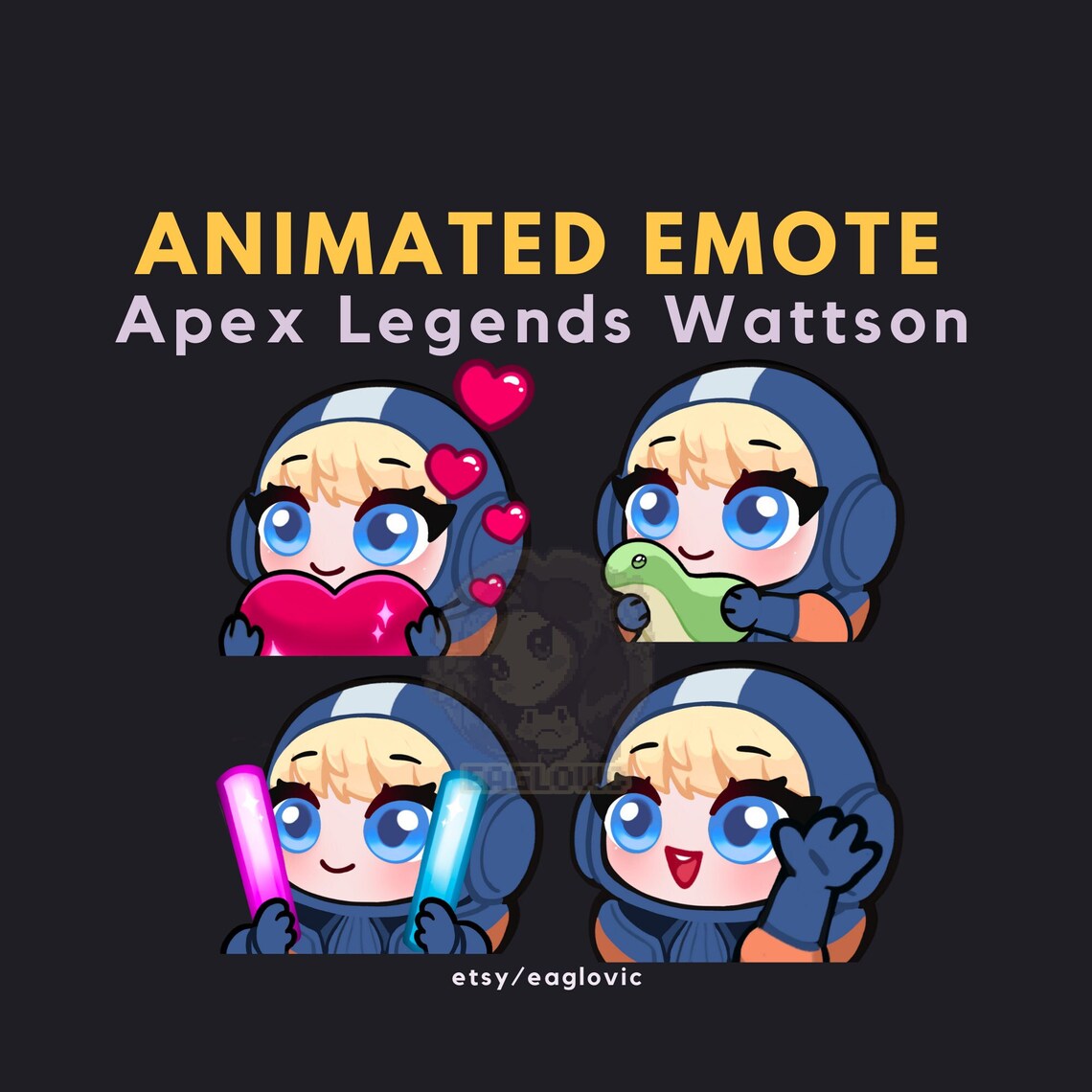 ANIMATED Apex Legends Wattson Emote Wattson Pet Hi Glow Stick Cheer ...