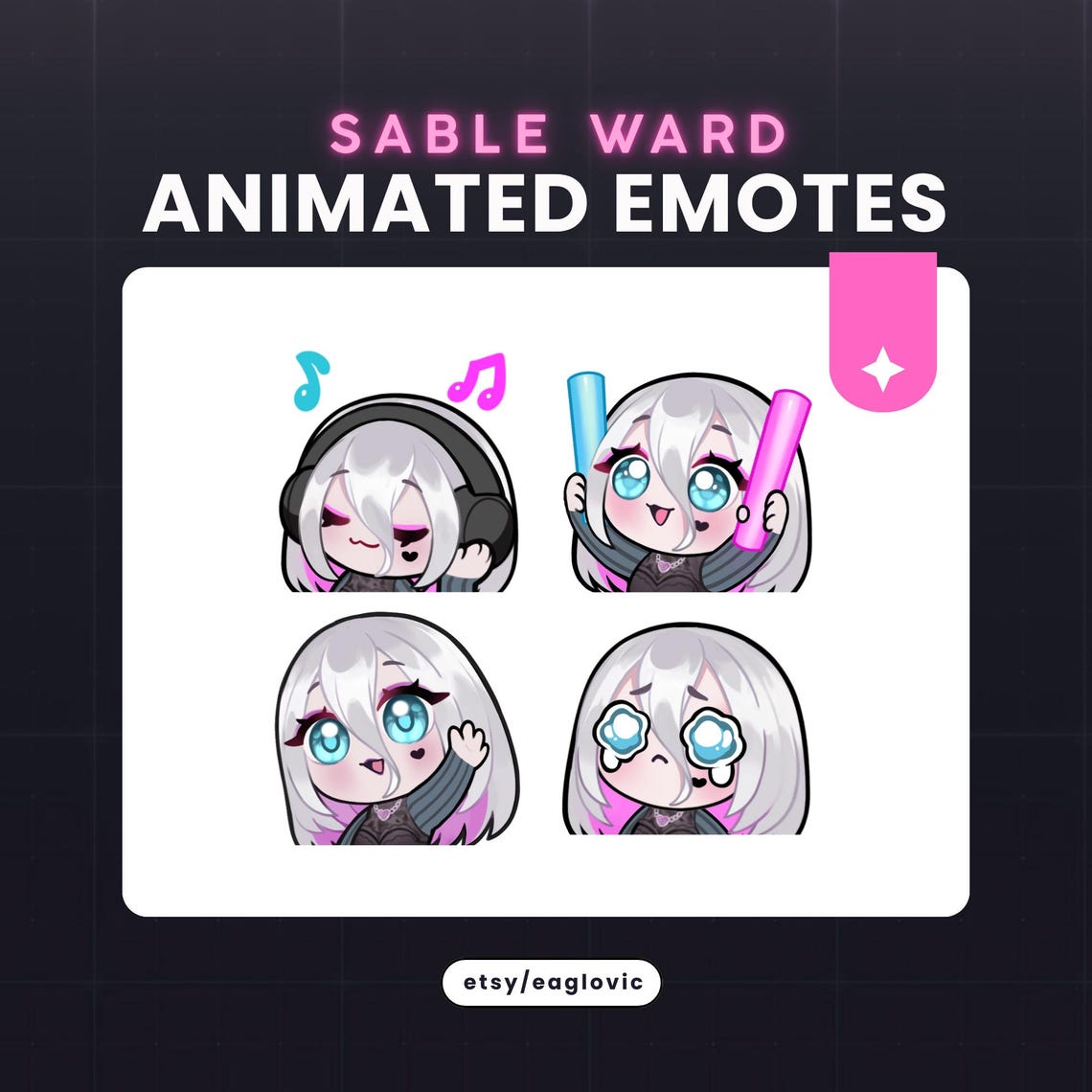 ANIMATED Sable Ward Emote Jam , Hi , Cry , Lightstick , Twitch Emote ...