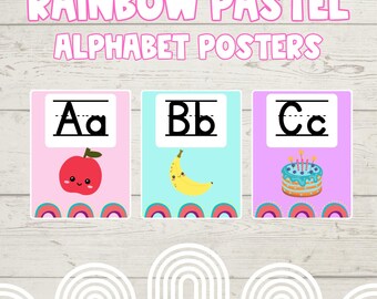 Pastel Rainbow ABC Posters Classroom Decor Homeschool Decor Light ...
