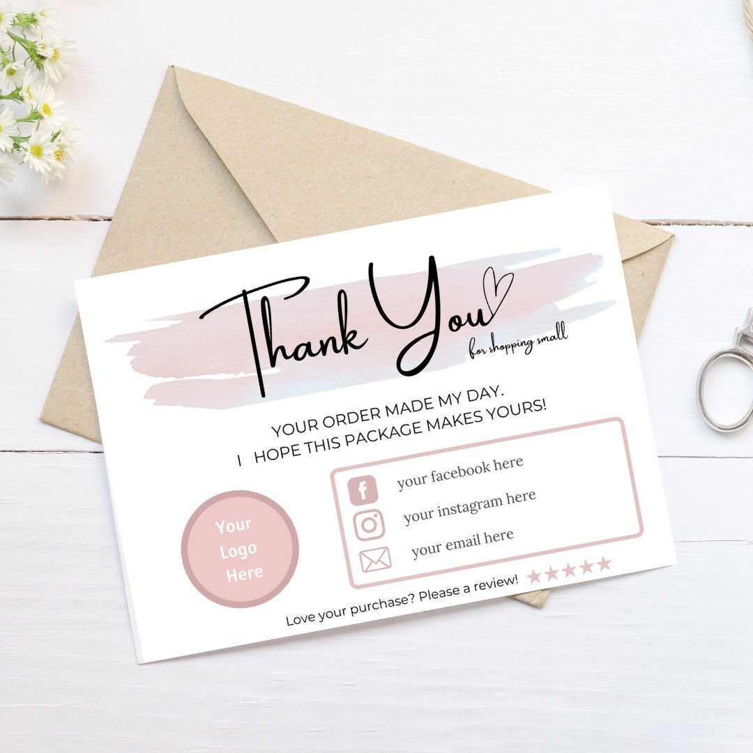 Tarjetas de agradecimiento imprimibles Plantilla empresarial Poshmark Etsy Pequeñas empresas ...