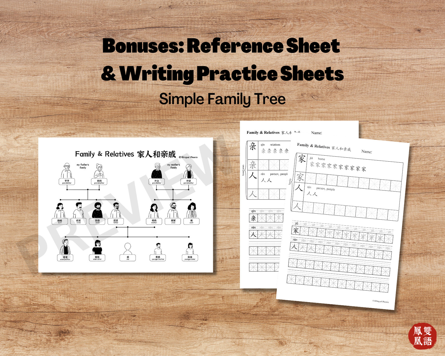 My Family and Relatives Chinese Writing Worksheets, Bilingual ...