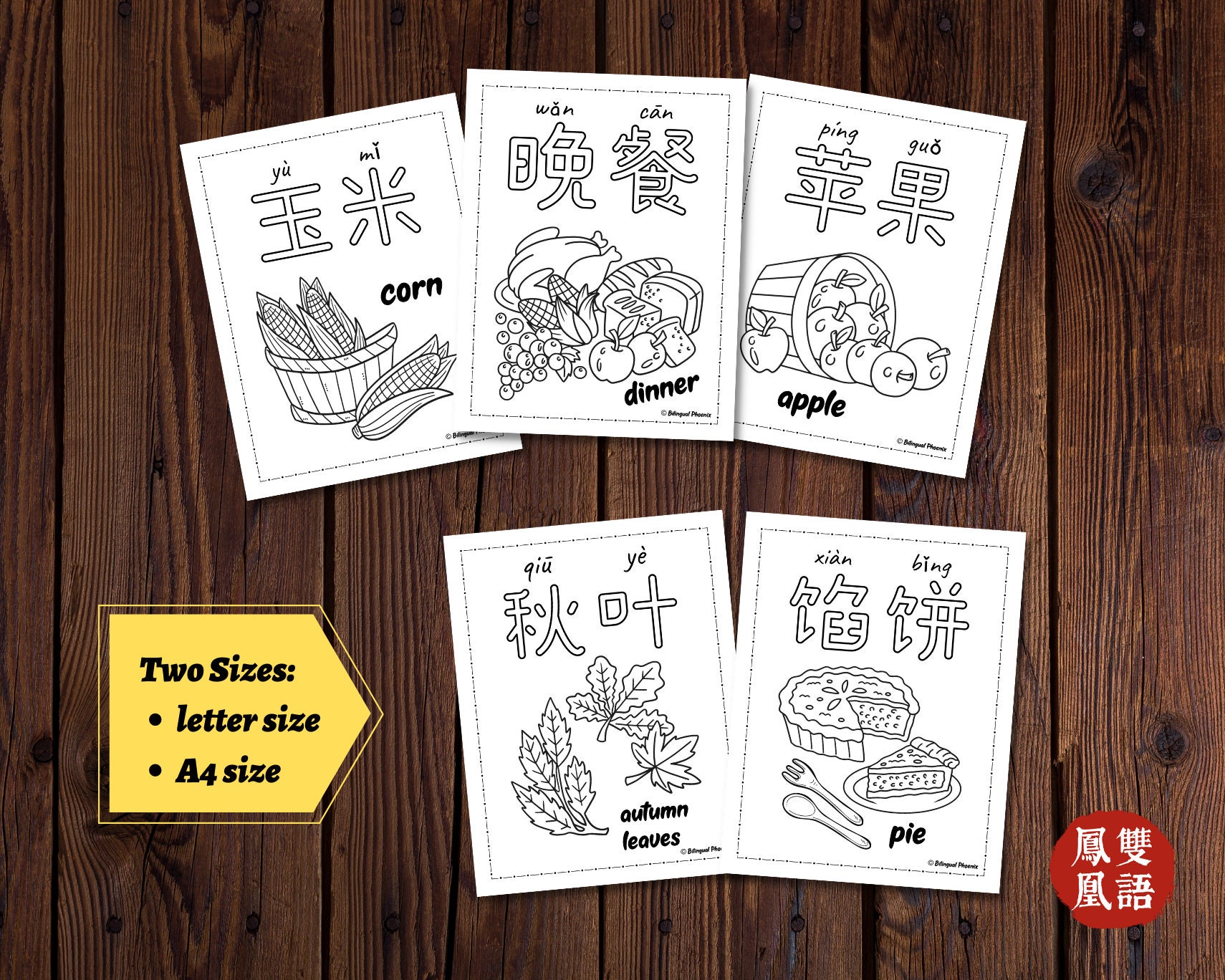 Simplified Chinese Thanksgiving Coloring Pages for Kids 感恩节简体中文涂色纸 ...