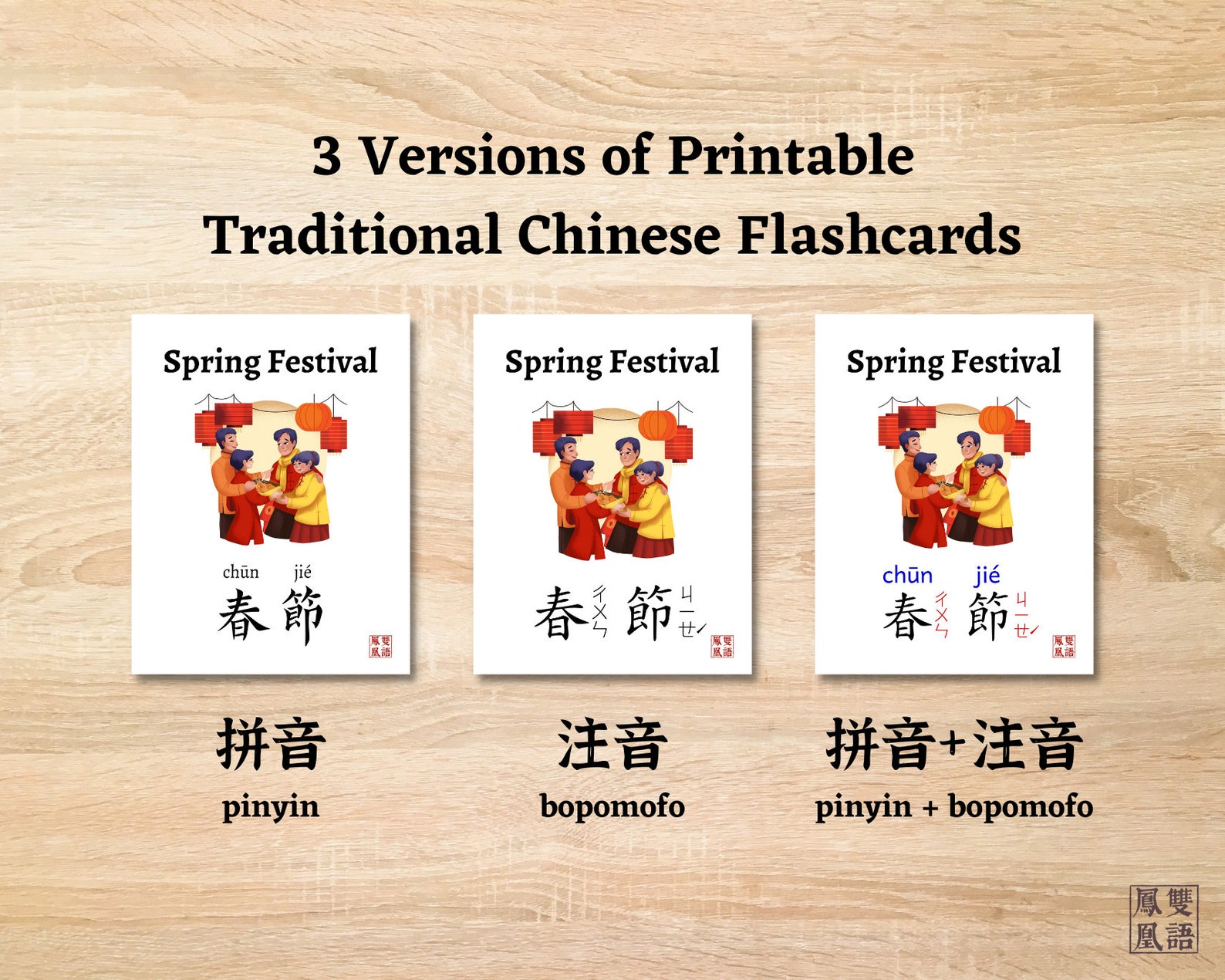 Lunar New Year Traditional Chinese Flashcards, Bilingual Mandarin ...