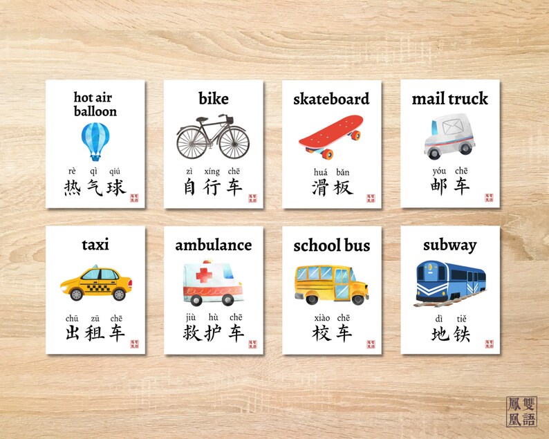 Transportation Vehicles Chinese Flashcards, Bilingual Chinese Flash ...