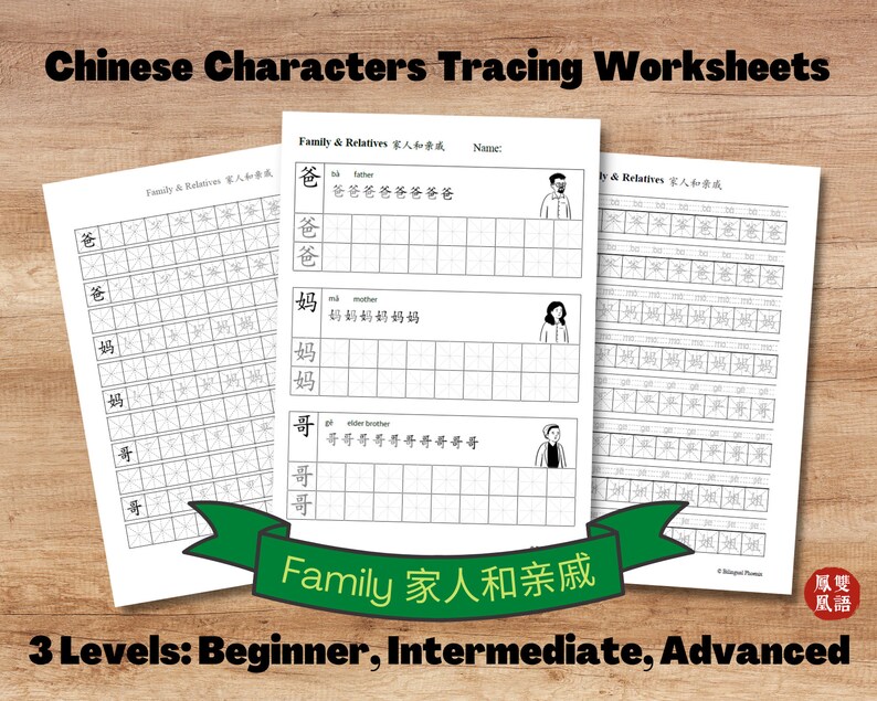 My Family and Relatives Chinese Writing Worksheets, Bilingual ...