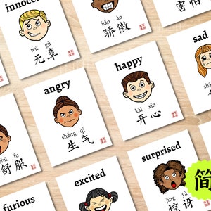 Emotions Feelings Flashcards Chinese Feelings Cards Kids Expressions ...