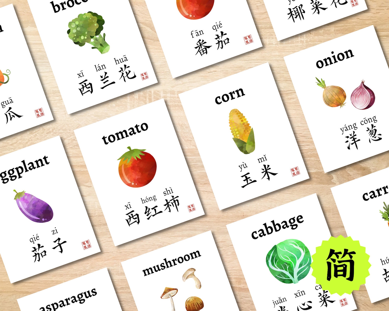 Vegetable Food Chinese Flashcards Kids Veggie Bilingual Cards ...