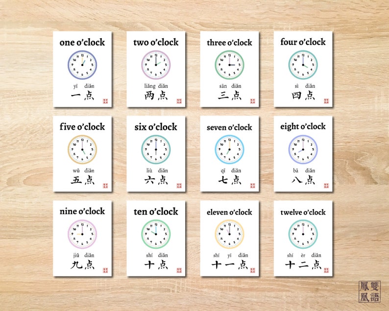 Simplified Chinese Telling Time Clock Flashcards, Bilingual Chinese ...