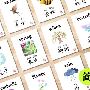 Simplified Chinese Spring Flashcards, Bilingual Mandarin Seasons Cards ...