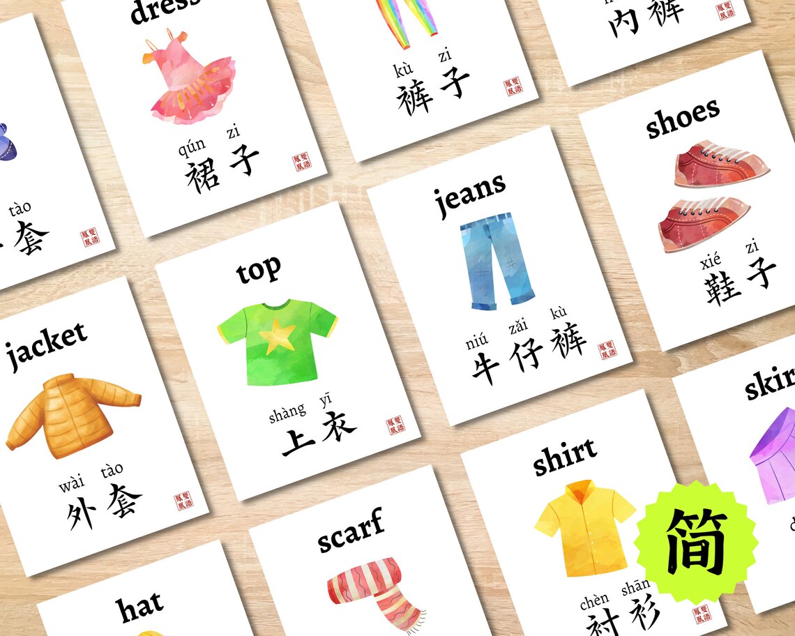 Chinese First Words Clothing Flashcards, Clothes and Accessories ...