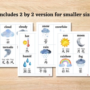 Weather Flashcards Bilingual Simplified Chinese Pinyin Mandarin Climate ...