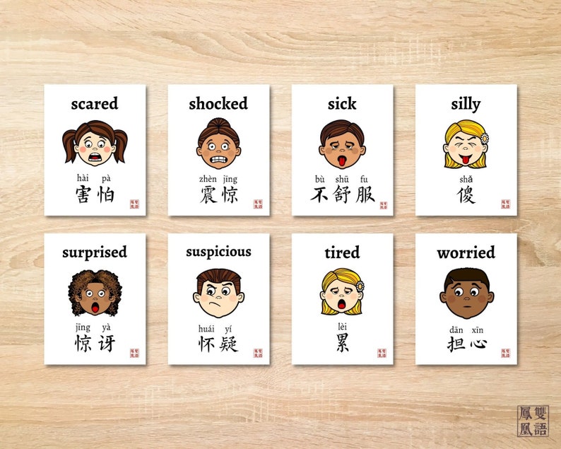 Emotions Feelings Flashcards Chinese Feelings Cards Kids Expressions ...