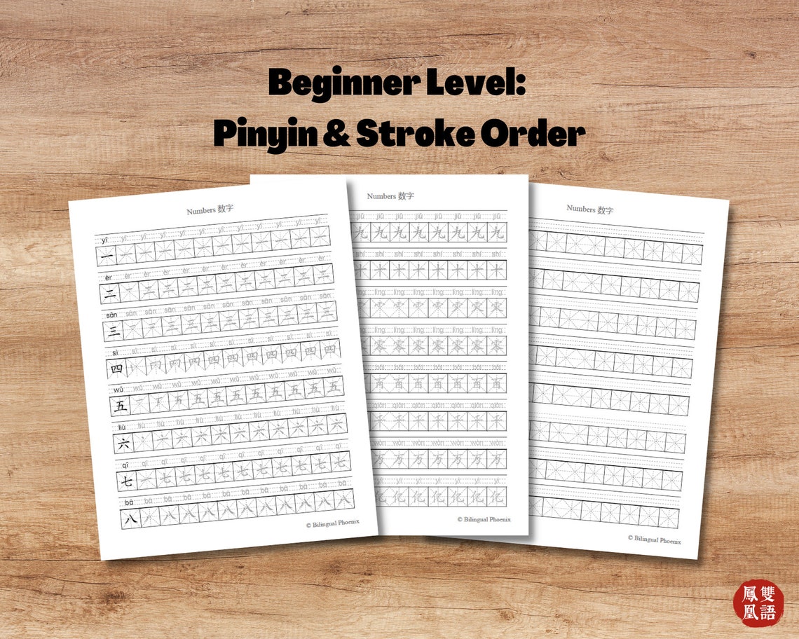 Numbers 1-10 Bilingual Simplified Chinese Characters Strokes Pinyin ...