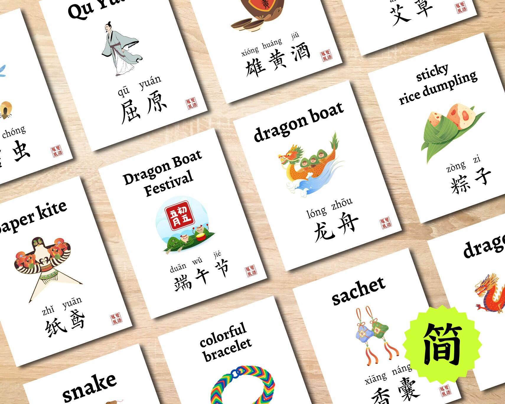 Simplified Chinese Dragon Boat Festival Flashcards, Bilingual Mandarin ...