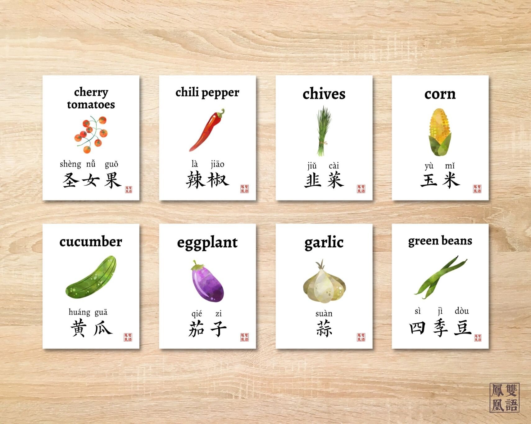 Vegetable Food Chinese Flashcards Kids Veggie Bilingual Cards ...