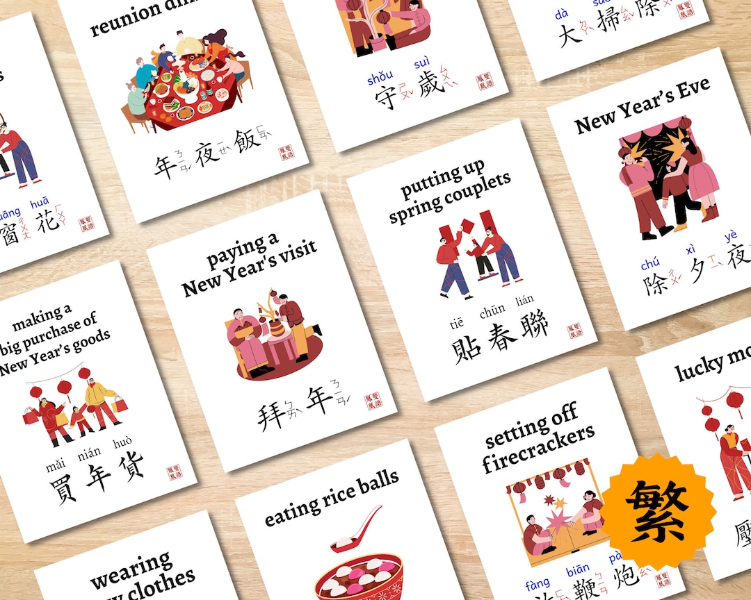 Traditional Chinese Lunar New Year Customs Flashcards Bilingual ...