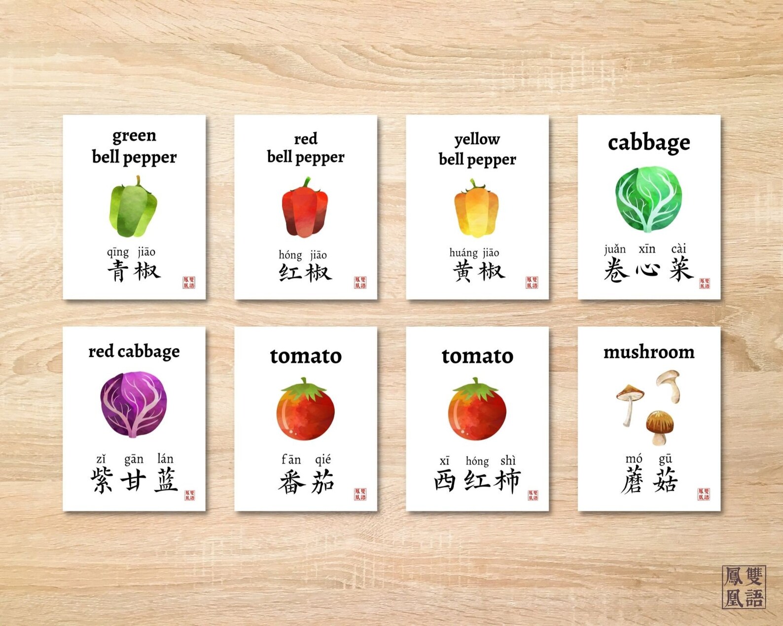 Vegetable Food Chinese Flashcards Kids Veggie Bilingual Cards ...