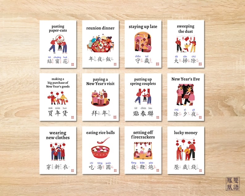 Traditional Chinese Lunar New Year Customs Flashcards Bilingual ...