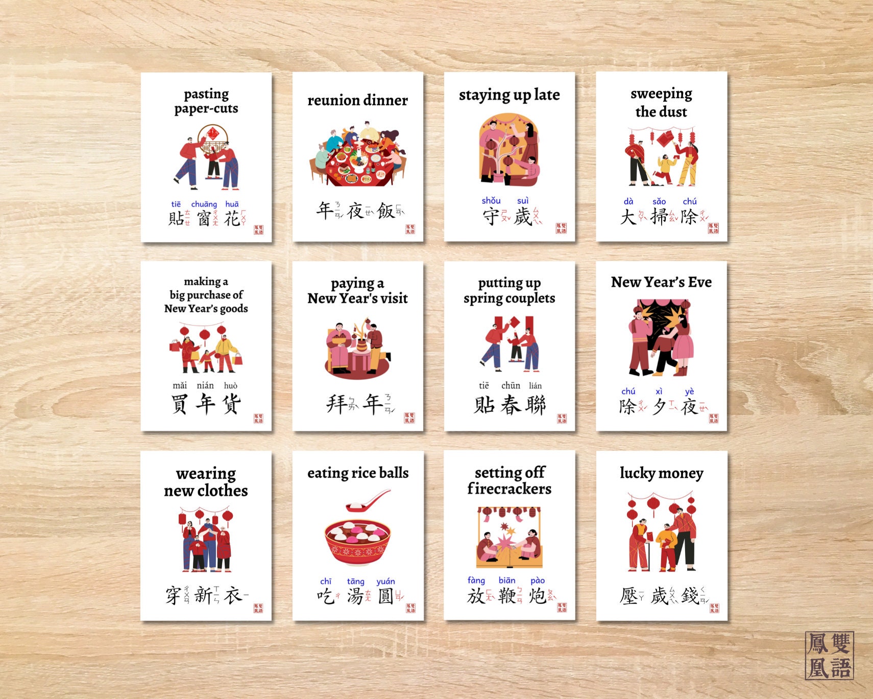 Traditional Chinese Lunar New Year Customs Flashcards Bilingual ...
