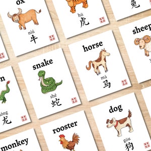 Bilingual Chinese Zodiac Animals Signs Flashcards Chinese - Etsy