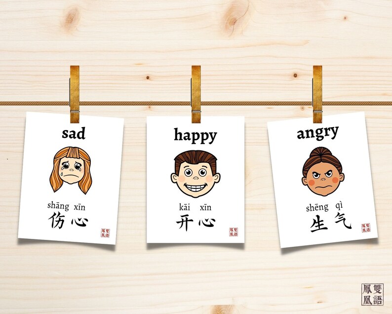 Emotions Feelings Flashcards Chinese Feelings Cards Kids Expressions ...