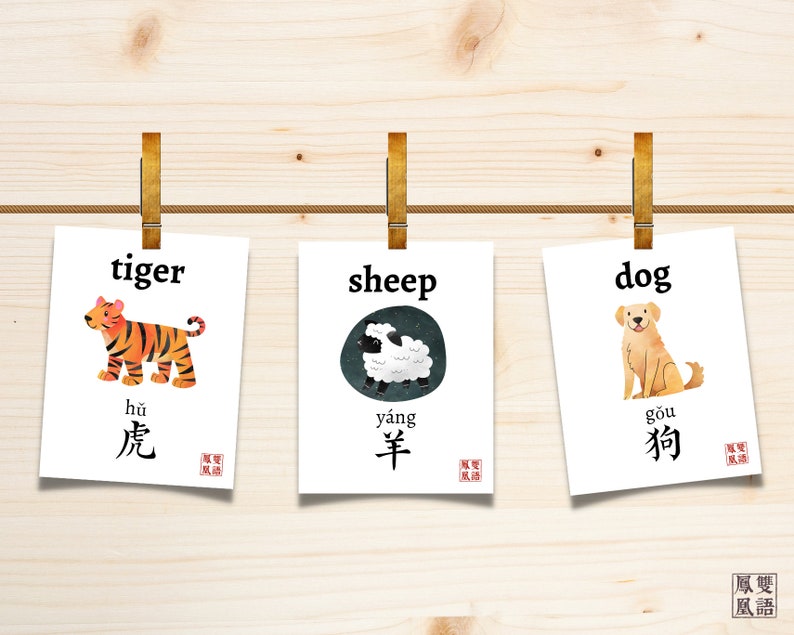 Chinese Zodiac Animals Signs Flashcards + Audio, Bilingual Chinese ...