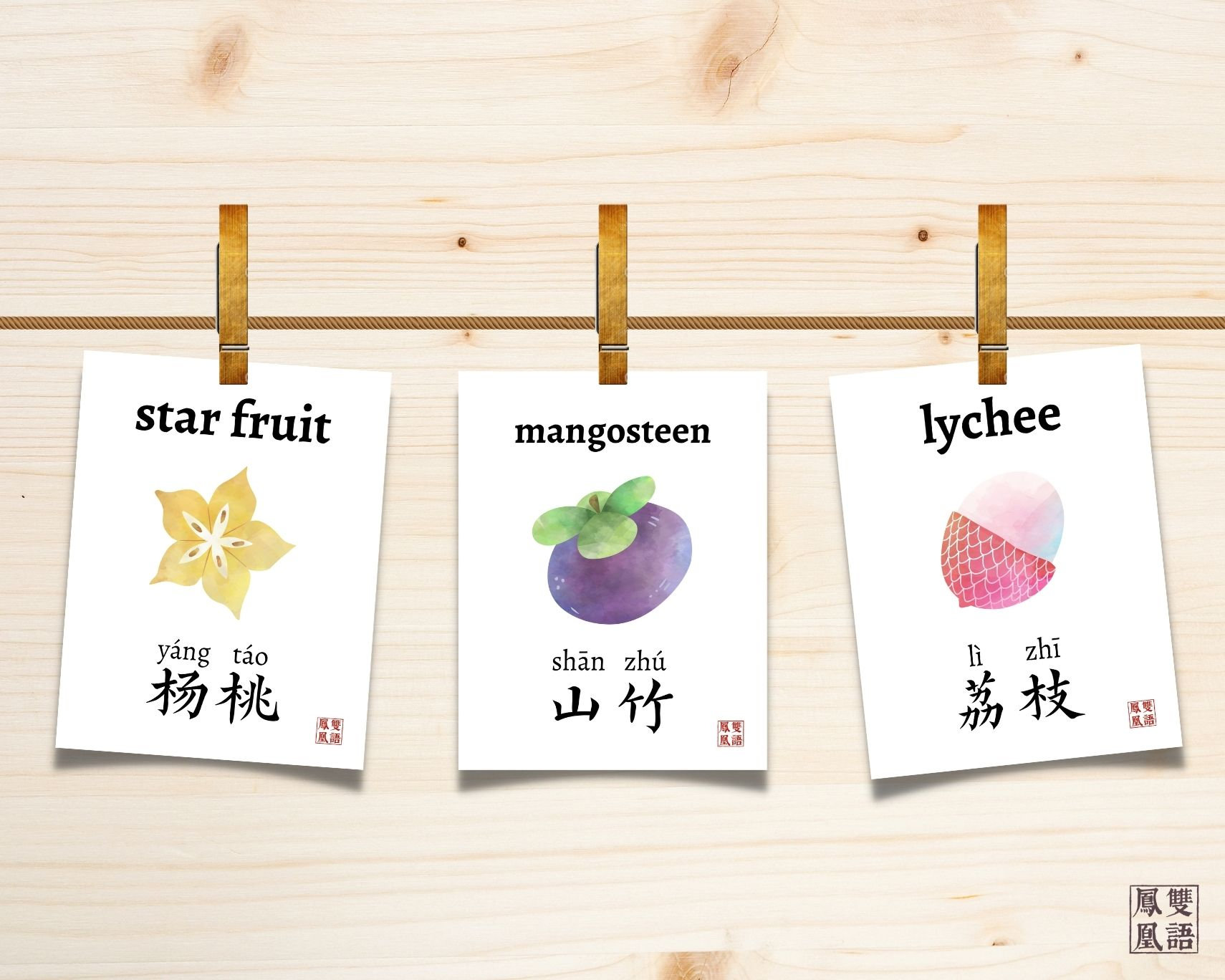 Tropical Exotic Fruits Chinese Flashcards Kids Food Bilingual Cards ...