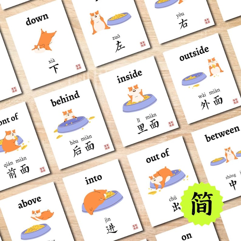 Simplified Chinese Prepositions of Place Flashcards, Bilingual Mandarin ...