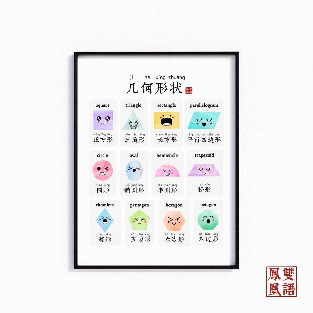 Shapes Poster Bilingual Simplified Chinese Pinyin Mandarin Cute ...