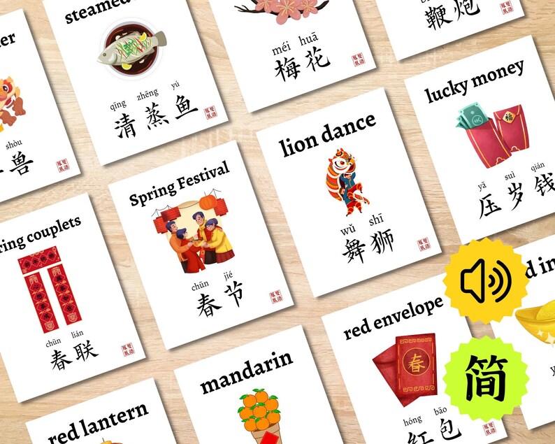 Chinese New Year Flashcards With Audio (digital Download), Bilingual ...