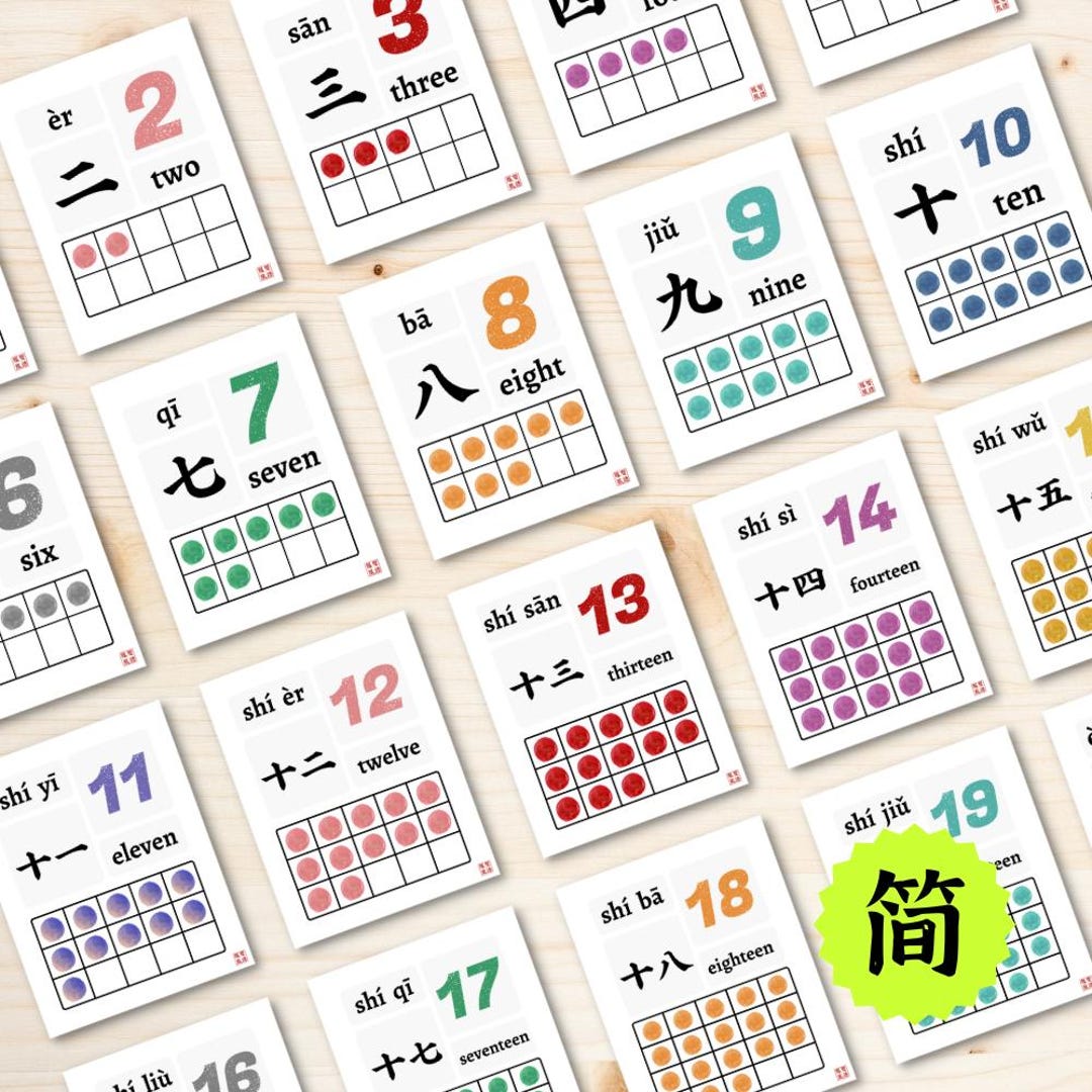 Numbers 1-20 Chinese Flashcards, Bilingual Mandarin Math Counting Flash ...