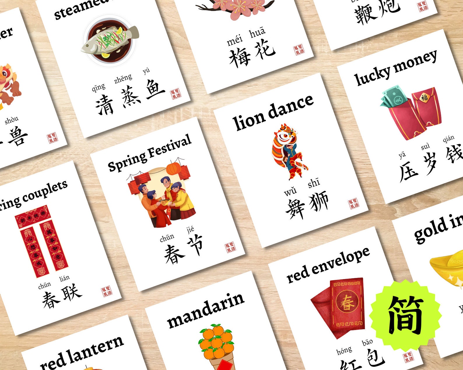 Simplified Chinese New Year Flashcards, Bilingual Mandarin Spring ...