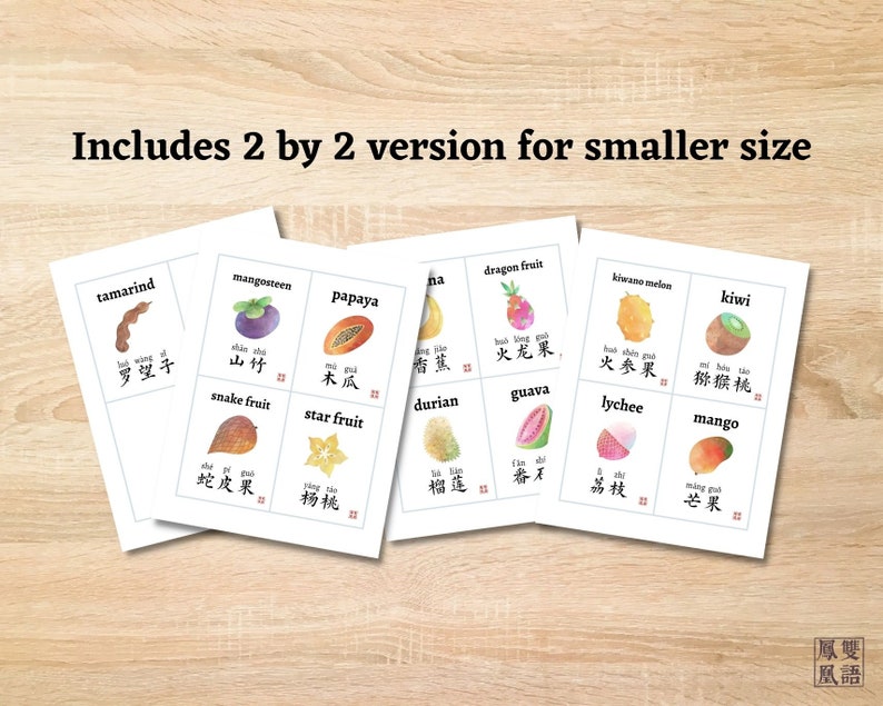 Tropical Exotic Fruits Chinese Flashcards Kids Food Bilingual Cards ...