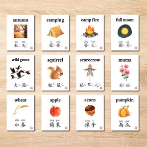 Traditional Chinese Autumn Flashcards, Bilingual Mandarin Seasons Cards ...