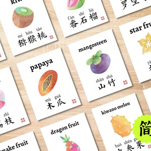 Tropical Exotic Fruits Chinese Flashcards Kids Food Bilingual Cards ...